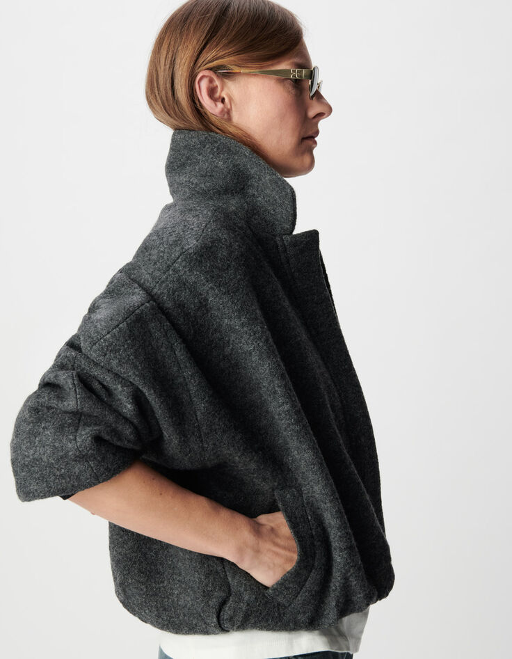 Mujer Chaqueta oversize de lana hervida gris IKKS