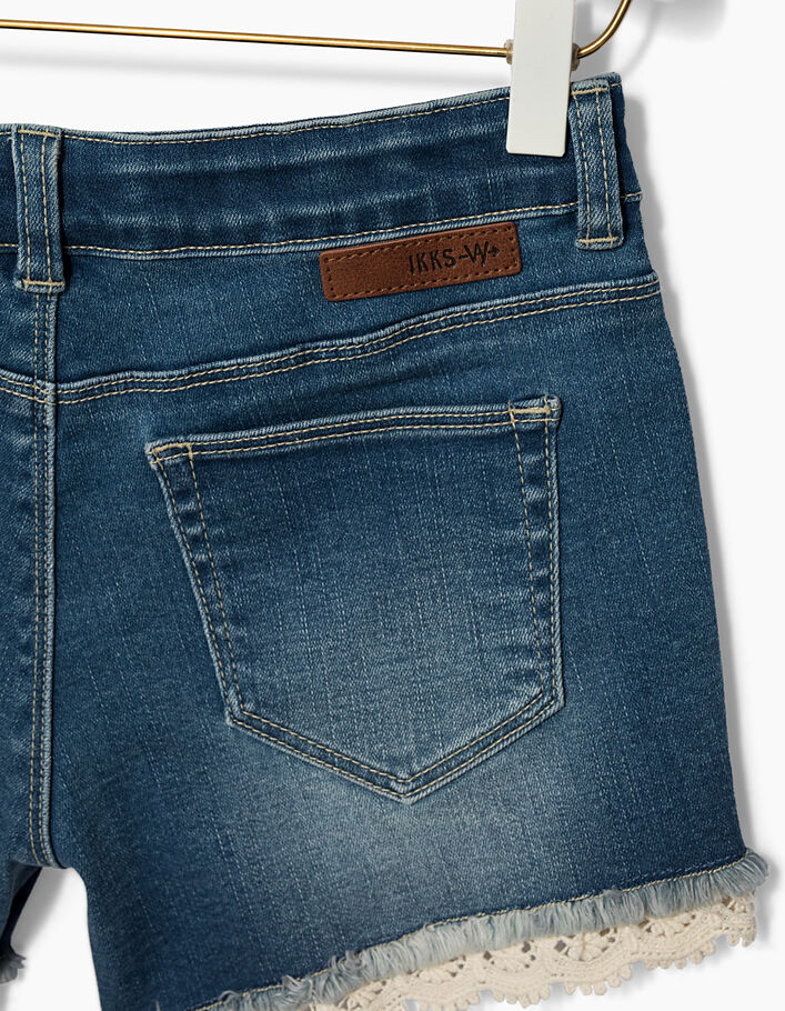 Girls’ medium blue denim shorts, lace edging
