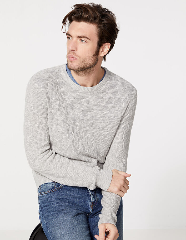 Men’s light grey marl textured knit sweater