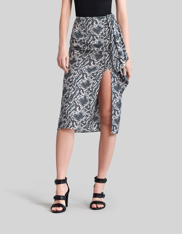 Jupe blanc cassé satinée imprimé python graphique Femme