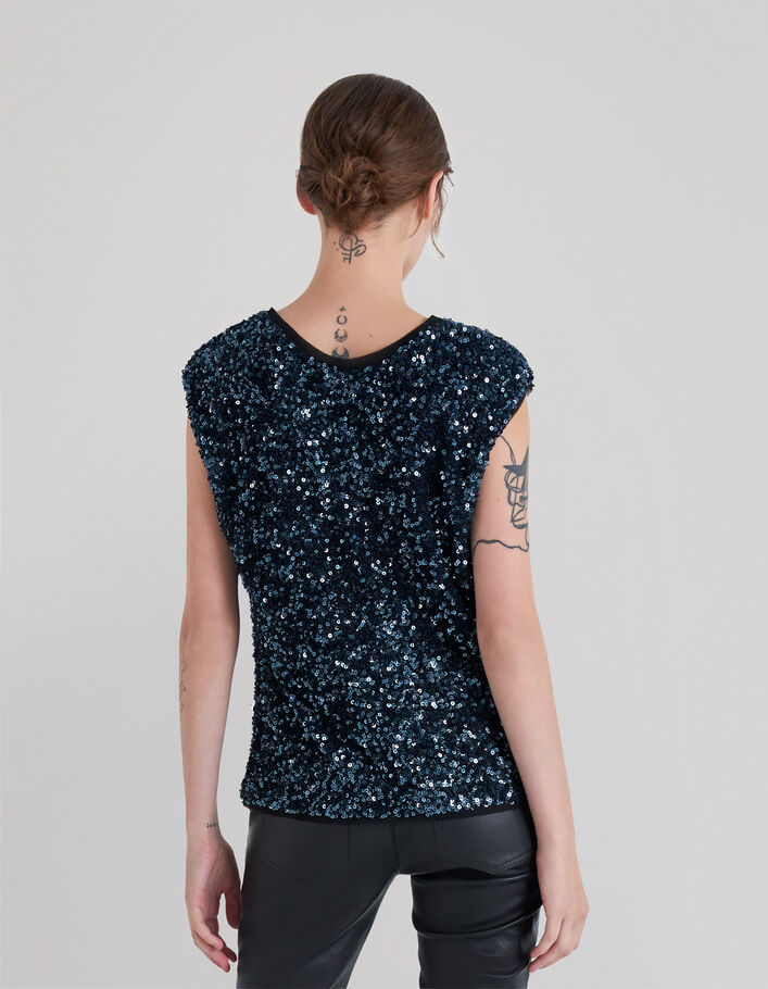 Top azul bordado lentejuelas reversible