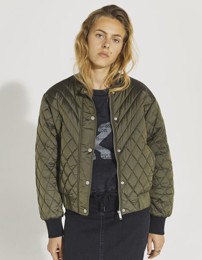 Women’s khaki quilted oversize short light padded jacket