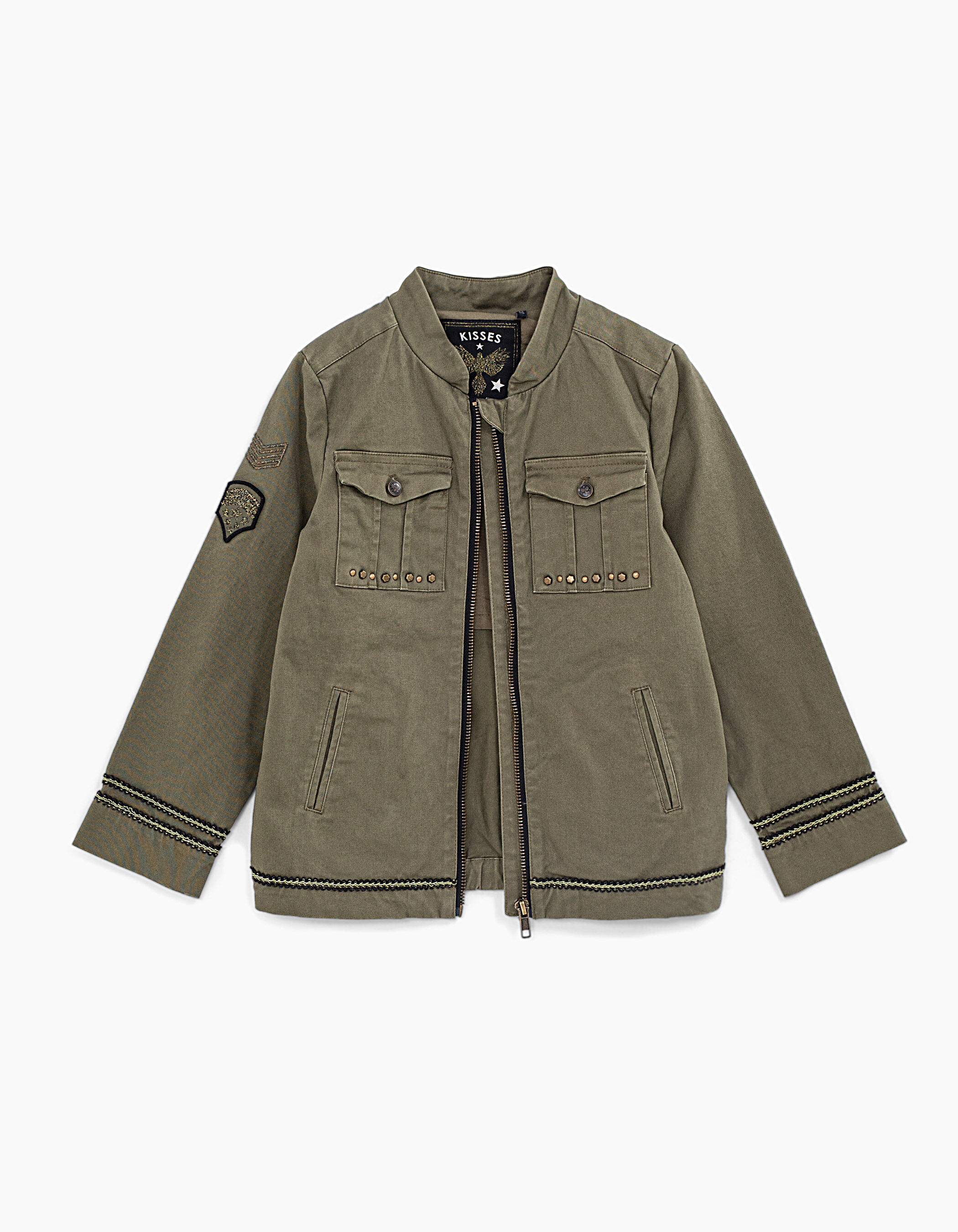 Girls' bronze safari jacket with studs and embroidery Girls' bronze safari jacket with studs and embroidery