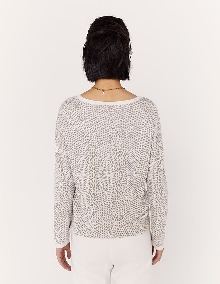 Women’s ecru + metallic fibre python motif V-neck sweater