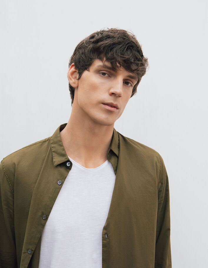 Chemise SLIM kaki en voile de coton bio Homme