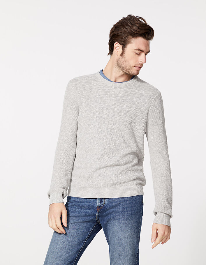 Men’s light grey marl textured knit sweater