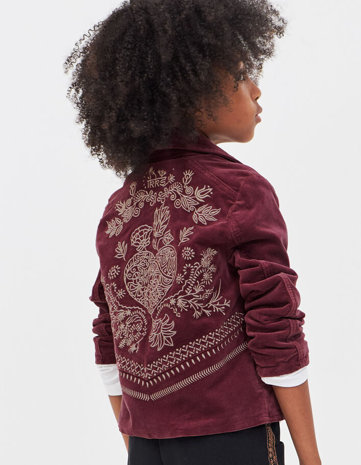 Veste prune en velours lisse esprit motard fille IKKS