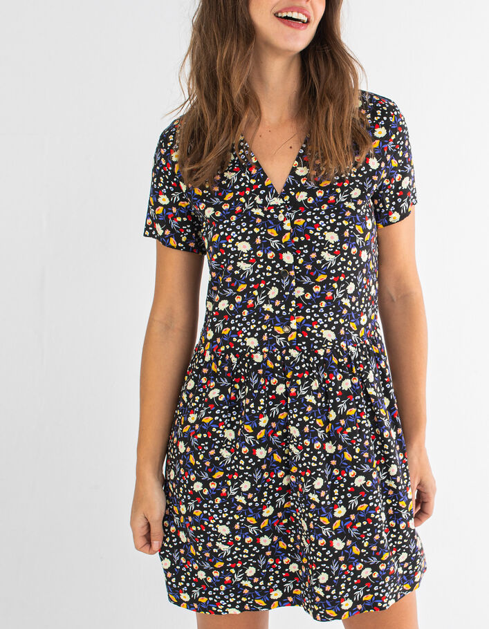 Robe noire imprimé léopard floral couleur I.Code