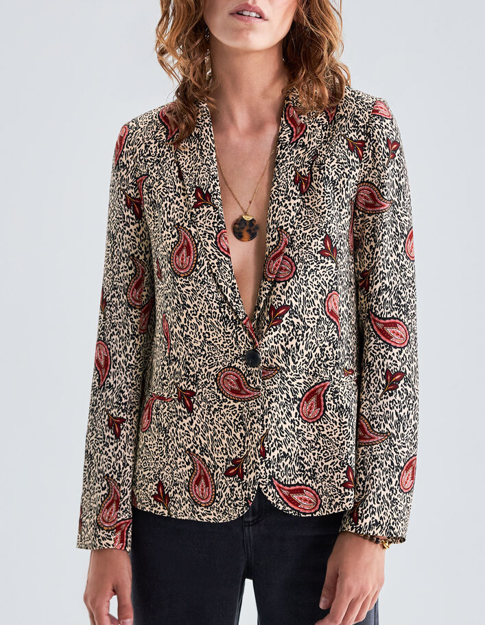 Women’s ecru recycled paisley leopard suit jacket