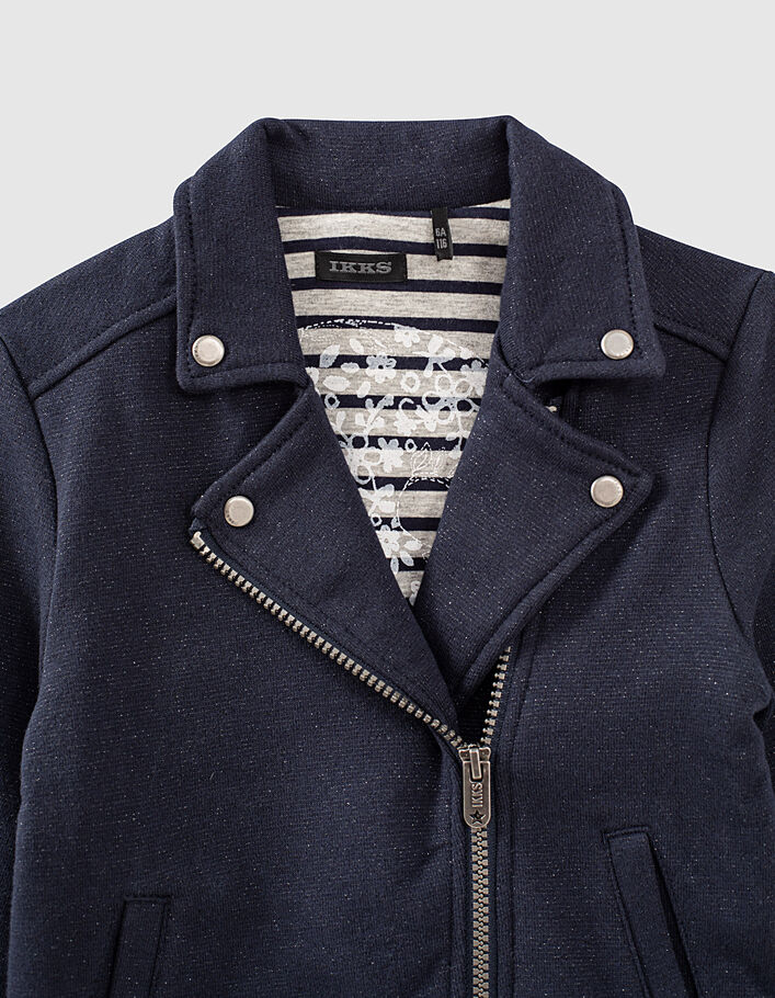 Girls’ navy lurex biker-style cardigan
