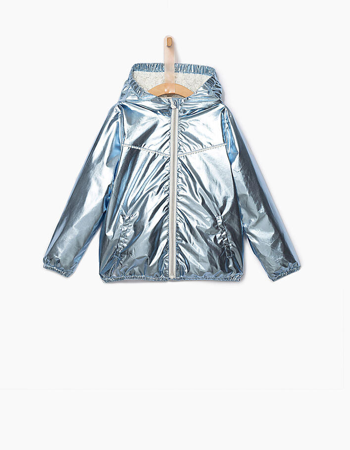 Girls' silver blue hooded windcheater