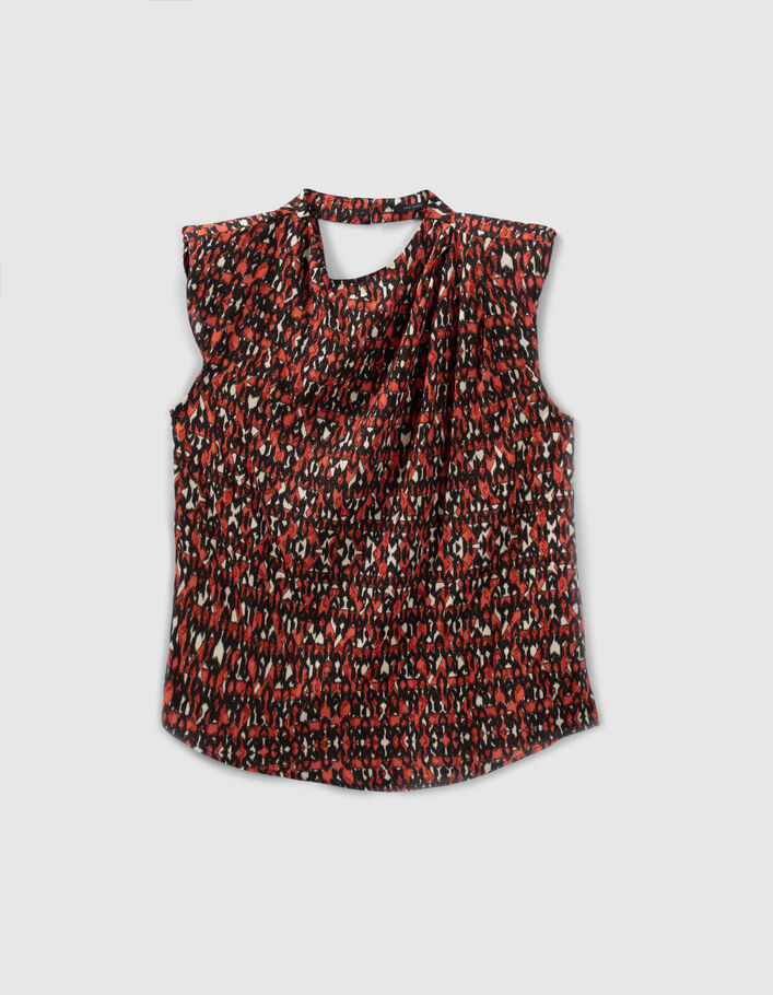 Women’s black top with ikat print