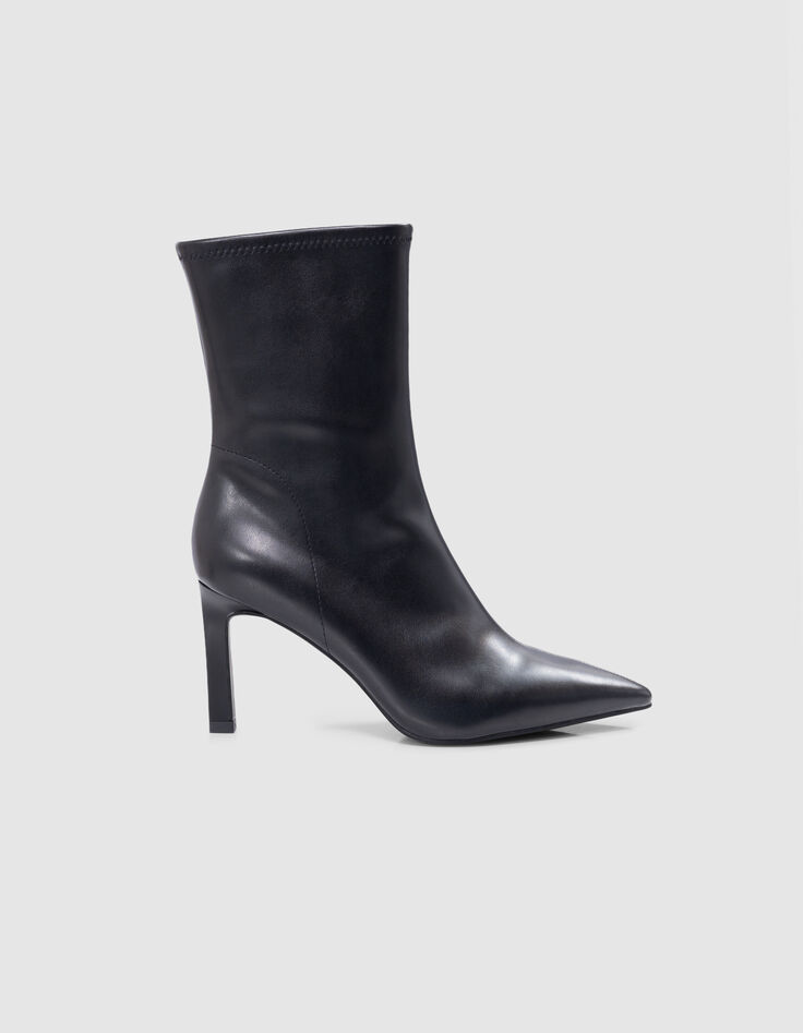 Women's black leather socks boots with thin heel IKKS