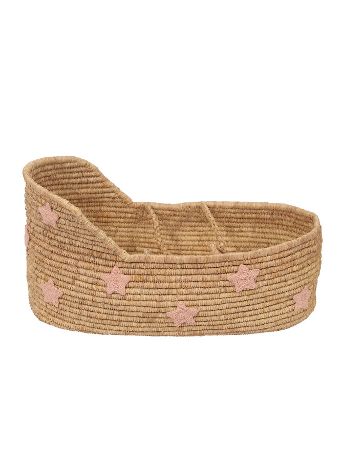 capazo bordado estrella rosa y colchón algodón NORO