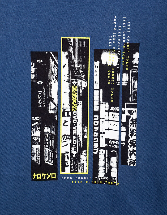 Boys’ raw blue T-shirt with Tokyo neon photos