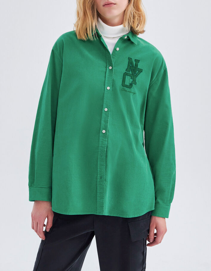 Chemise verte bio en velours milleraies Femme