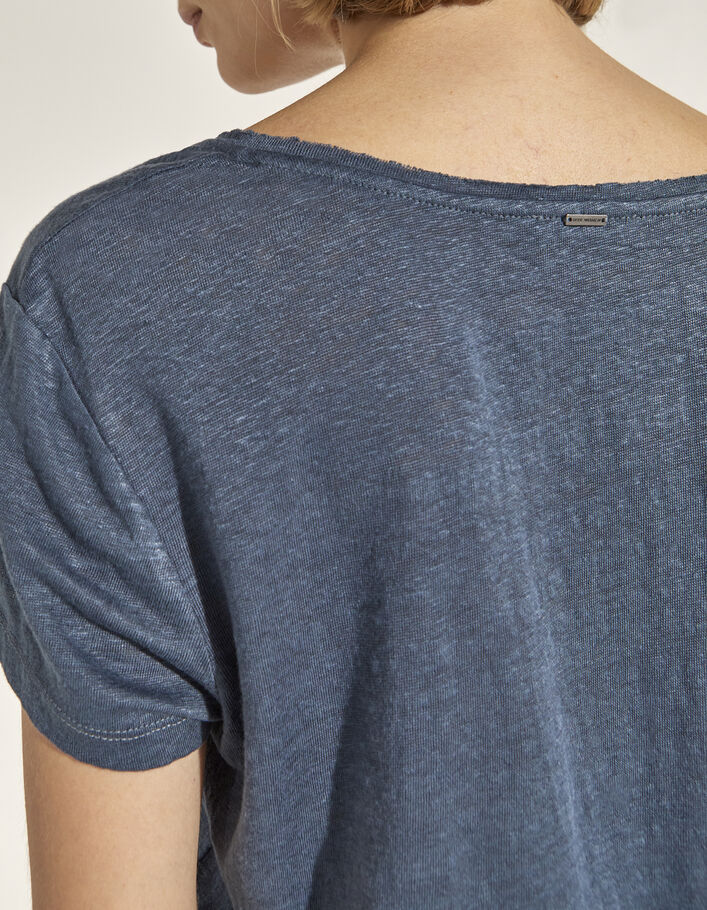 Tee-shirt en lin bleu gitane visuel tête de mort femme