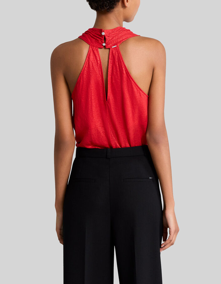 Tee-shirt groseille métallisé croisé devant Femme