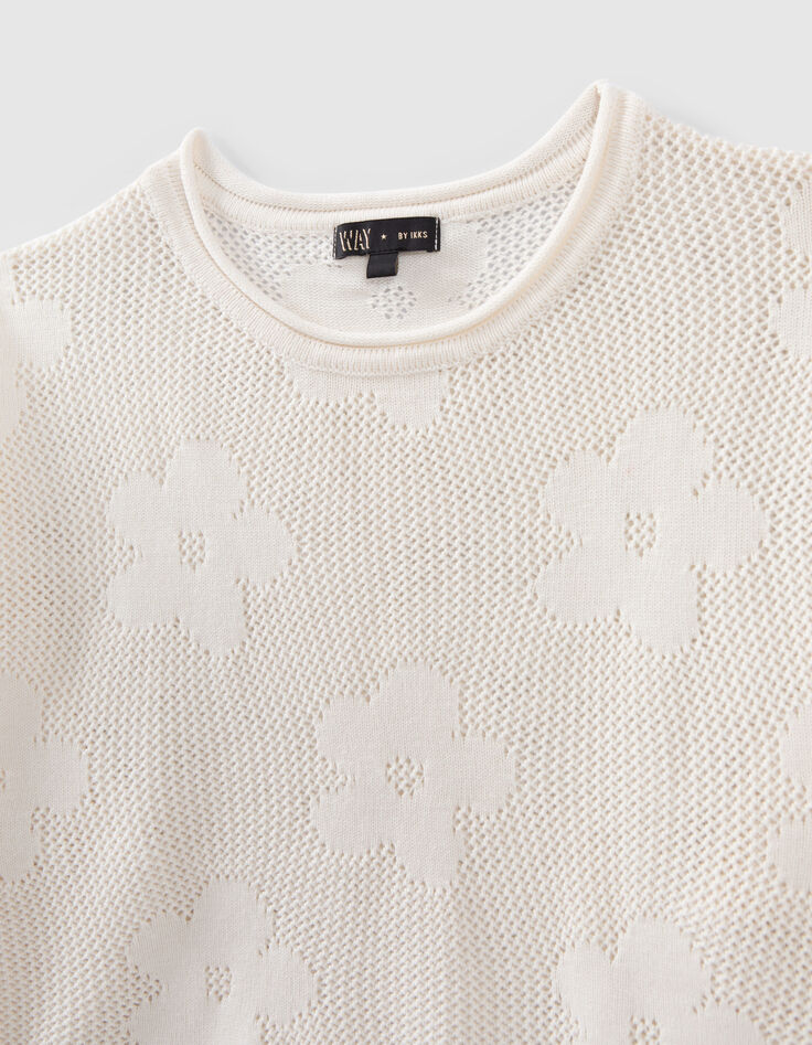 Girls’ ecru openwork knit sweater with flower motif IKKS