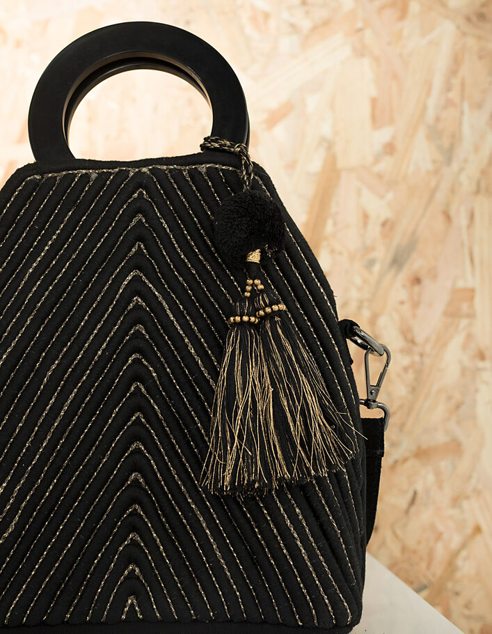 I.Code black textured shoulder bag with gold thread