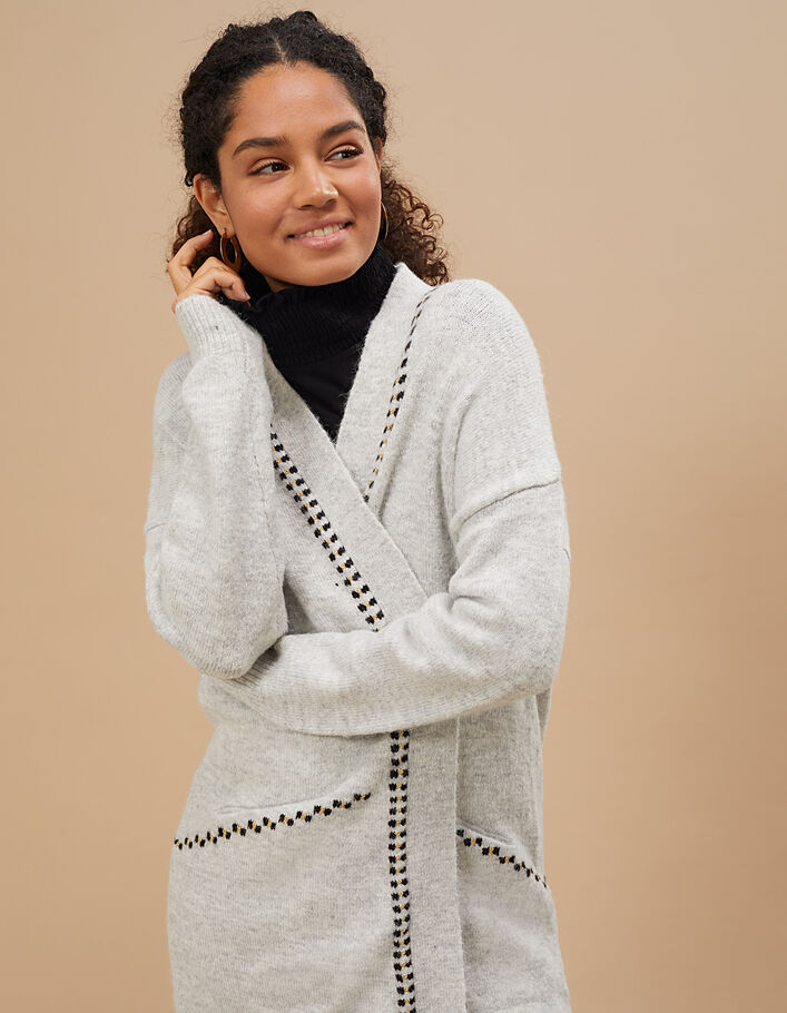 Ecru tricot vest-jas borduursels I.Code