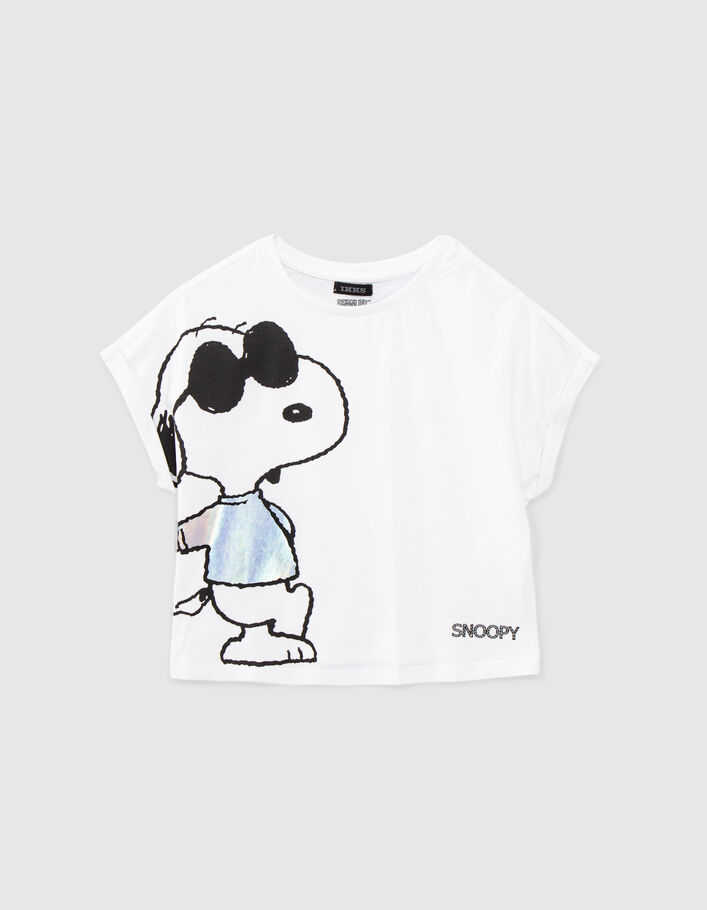 Girls’ off-white cropped T-shirt with SNOOPY image