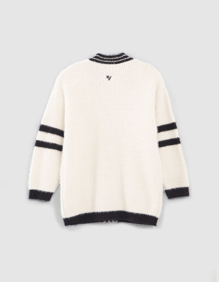 Girls’ ecru College-style furry knit long cardigan