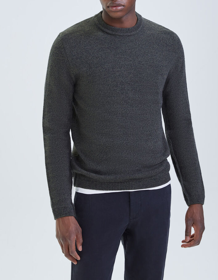 Jersey caqui punto mouliné cuello redondo hombre