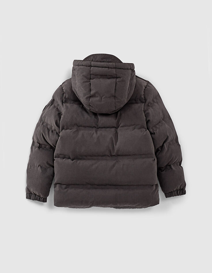Boys’ charcoal fur-lined padded jacket with visor-hood IKKS