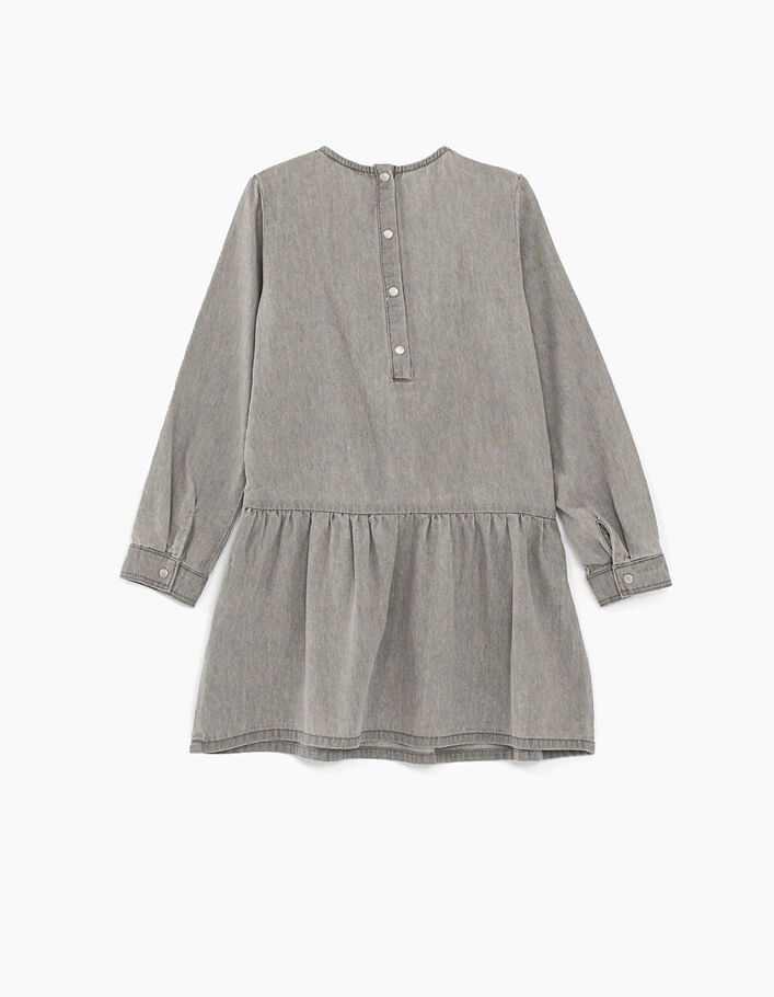 Girls’ bleached grey stud and ruffle denim dress