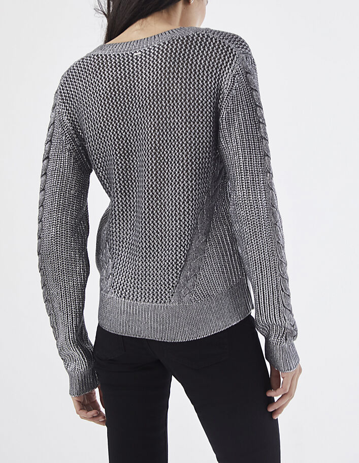 Pull col V argenté torsades fantaisies femme