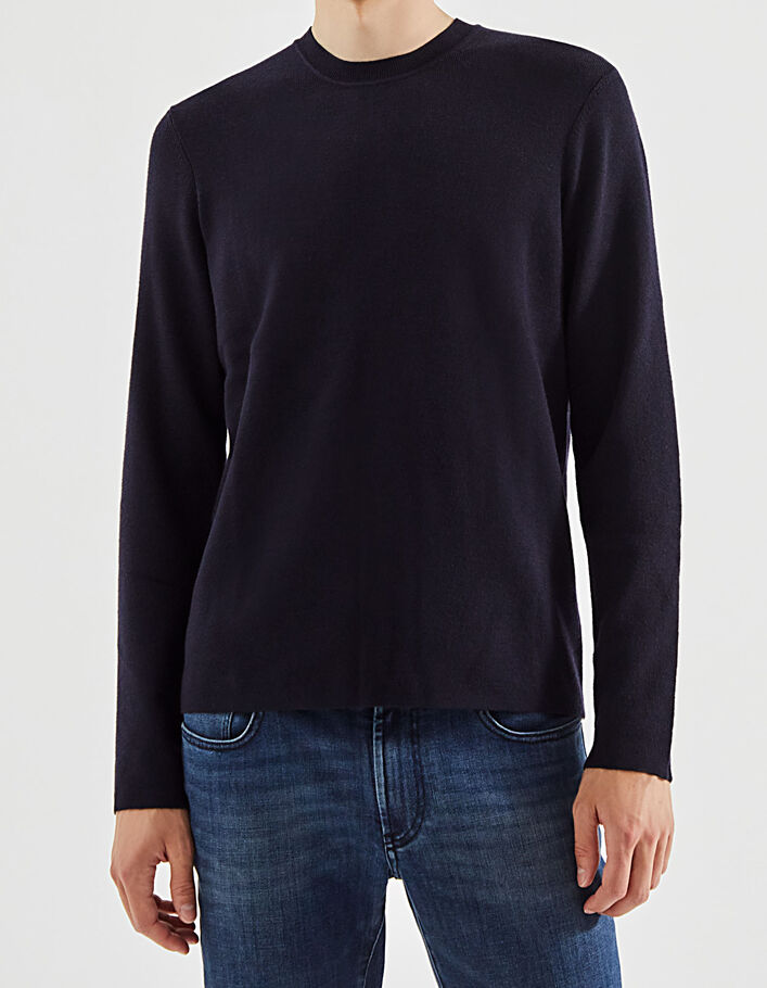 Pull marine tricot points fantaisie dos DRY FAST Homme