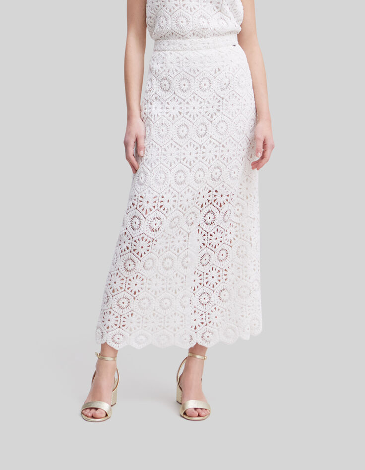 Jupe longue écrue en crochet Femme
