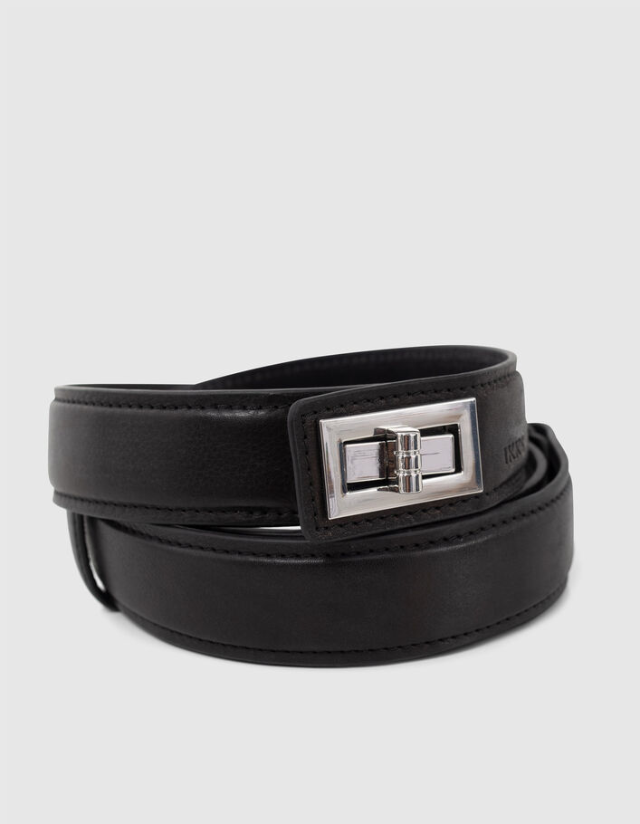 Women’s black leather belt with rotating buckle