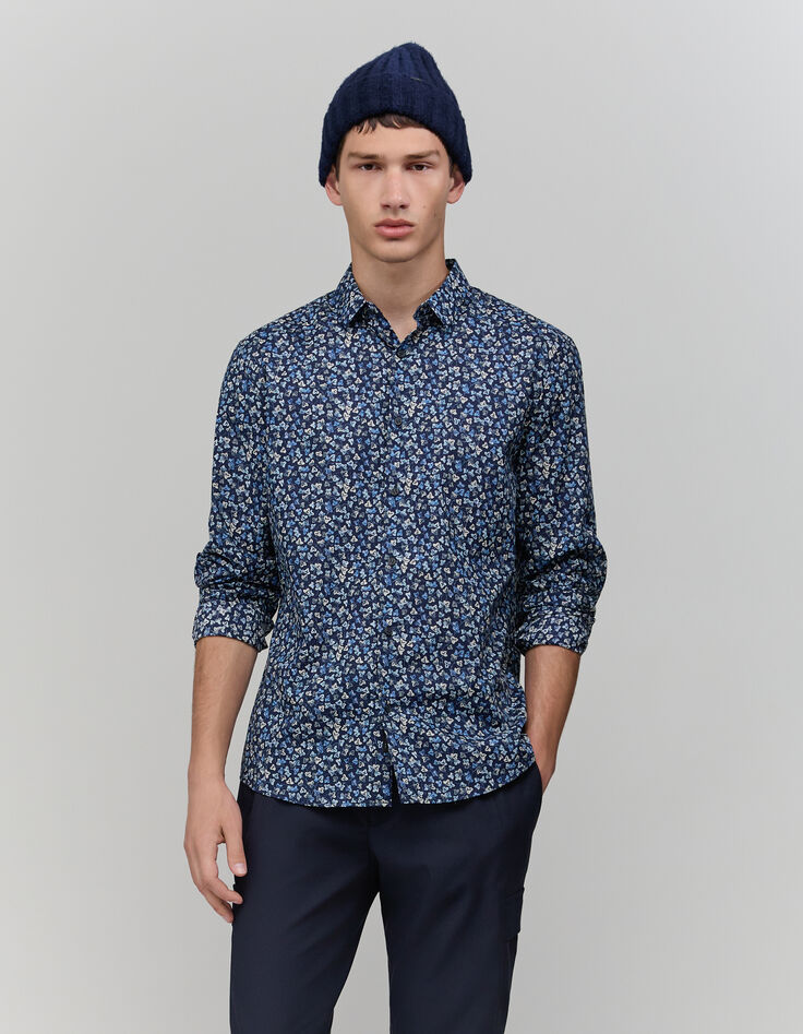 Men's SLIM indigo shirt Liberty ivy fabric IKKS