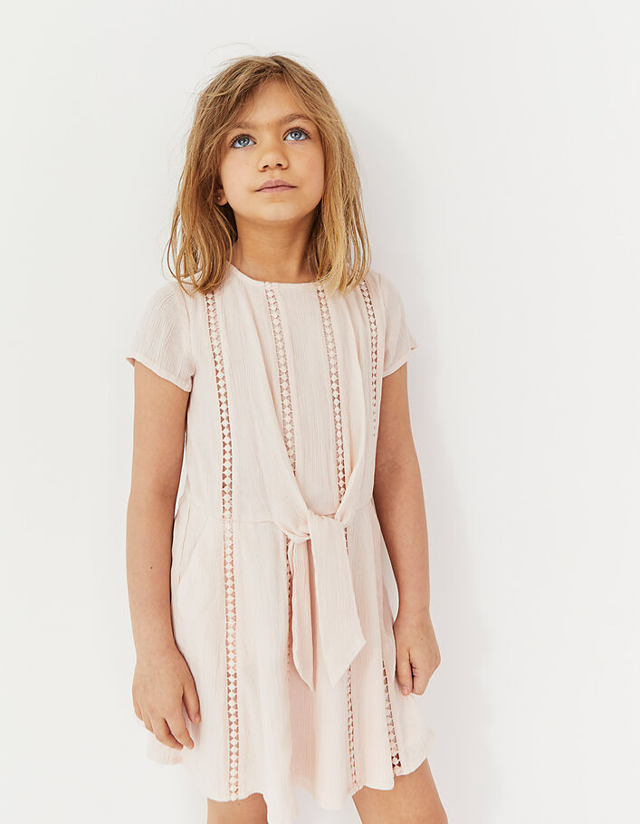 Girls’ powder pink ladder stitch dress IKKS