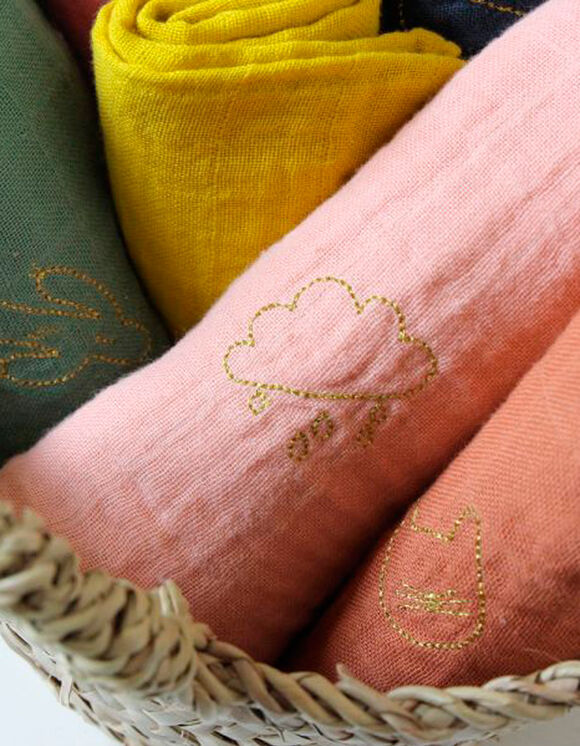 BARNABE AIME LE CAFE pink message cloth square