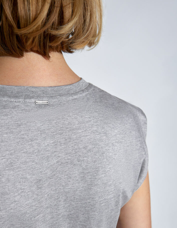 Tee-shirt gris coton et modal broderie poitrine rock femme