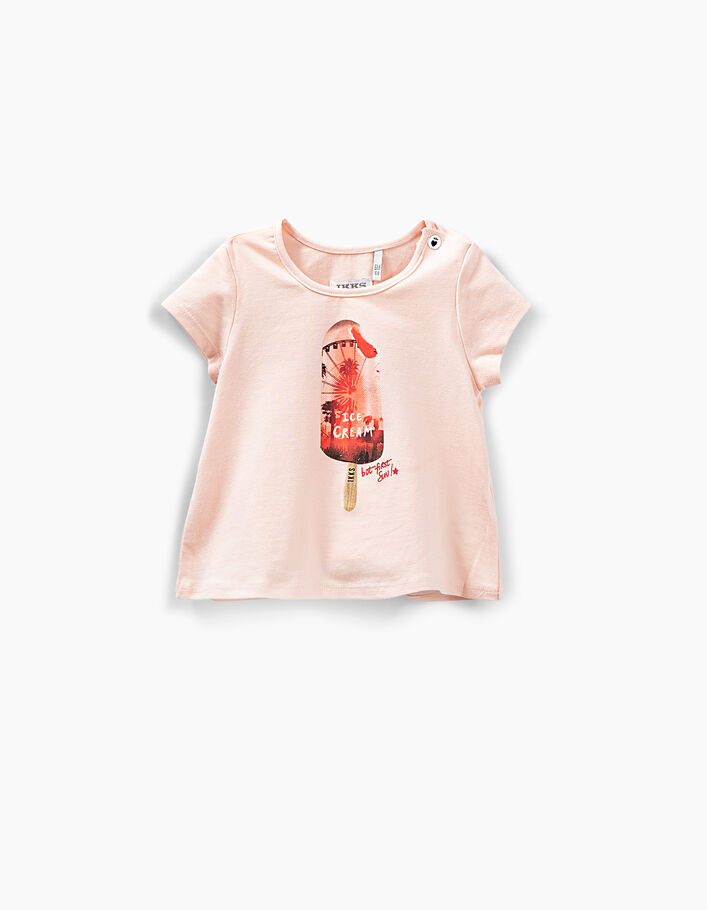 Tee-shirt rose poudré visuel glace bébé fille