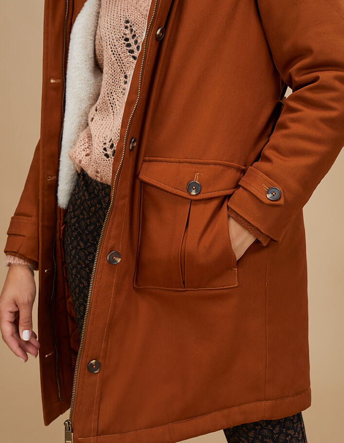 I.Code caramel fur-lined hooded parka