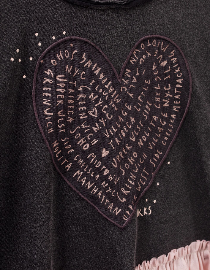 Girls’ grey mixed-fabric T-shirt with tulle