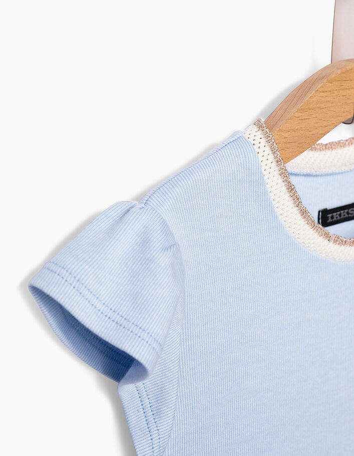 Girls' sky blue T-shirt with ruffled sleeves