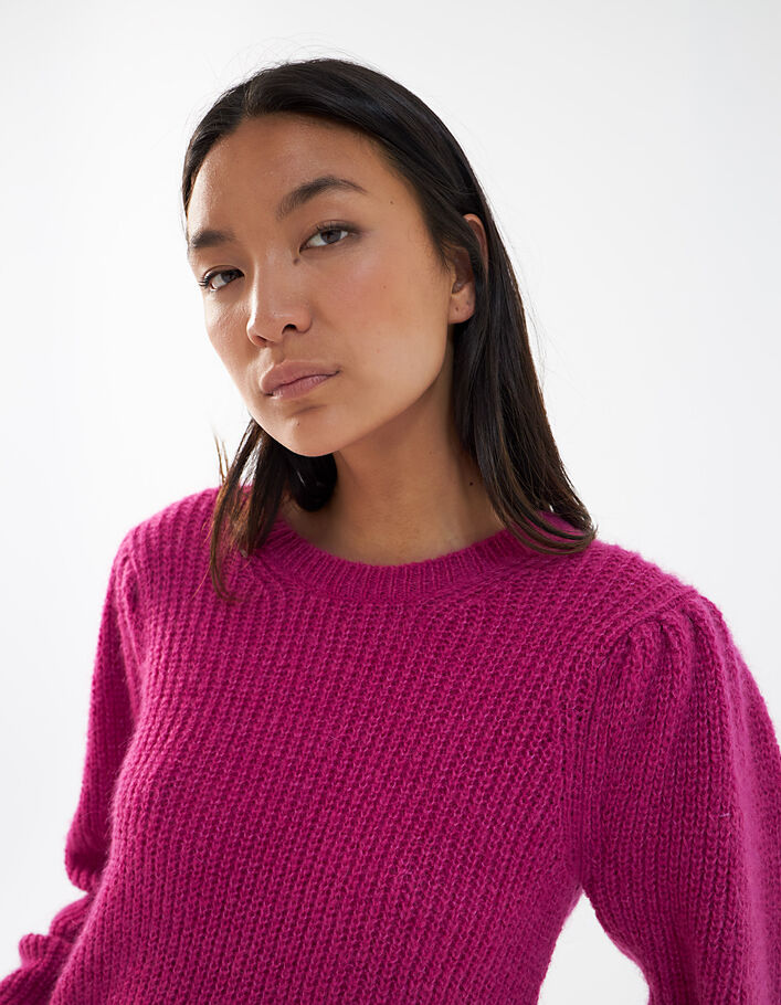 Women’s fuchsia metallic touch fluffy wool sweater