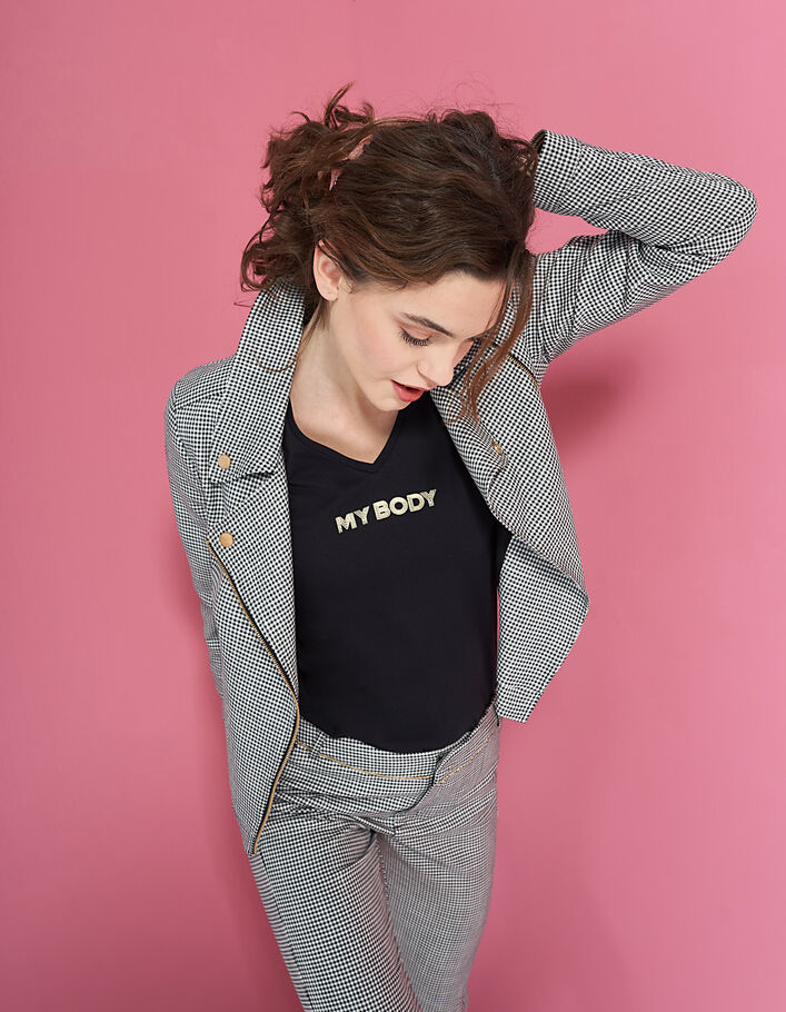 I.Code black T-shirt with golden slogan