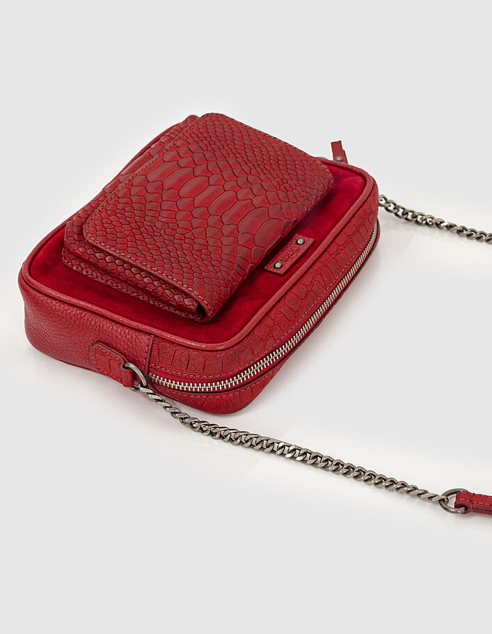 Sac boxy The Lover cuir rouge effet poulain et python femme