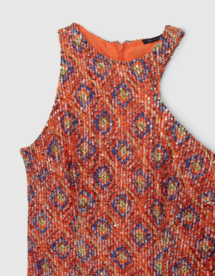 Robe midi melon imprimé arabesque brodée sequins Femme IKKS