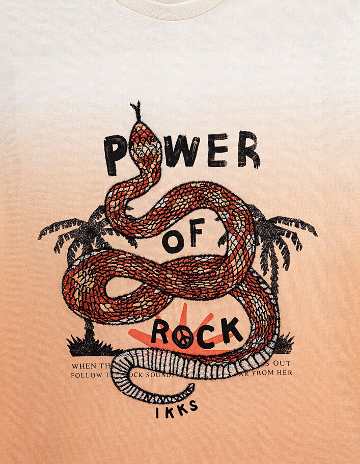 Boys’ ecru T-shirt, orange tie-dye and snake embroidery
