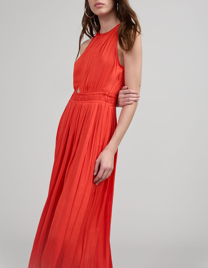 Robe longue orange recyclée haut asymétrique Femme