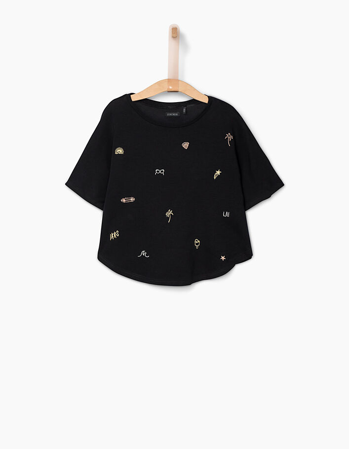 Girls’ black embroidered T-shirt-cape