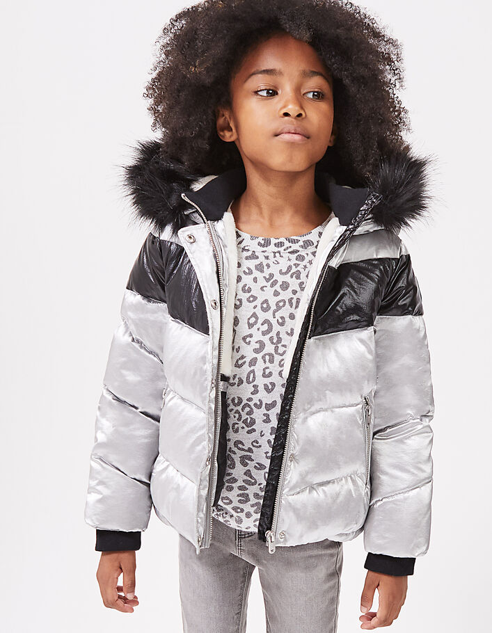 Girl’s silver and black feather padded jacket